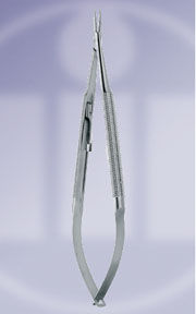 MICRO NEEDLE HOLDER, 18CM, 0.4MM TIPS, CURVED, WITH CATCH