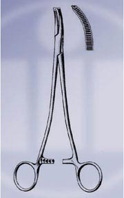 FAURE PERITONEAL CLAMP FORCEPS, 21CM, FULLY CURVED