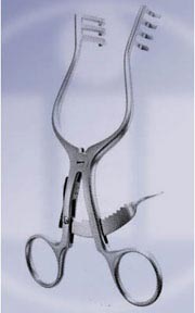 CONTOUR SCALP RETRACTOR, 14CM, 3X4 BLUNT PRONGS, ANGULAR ARMS, 19MM DEEP