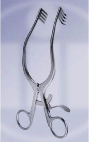 ADSON CEREBELLAR RETRACTOR, 19CM, 4X4 SHARP PRONGS, ANGLED, 24MM DEEP
